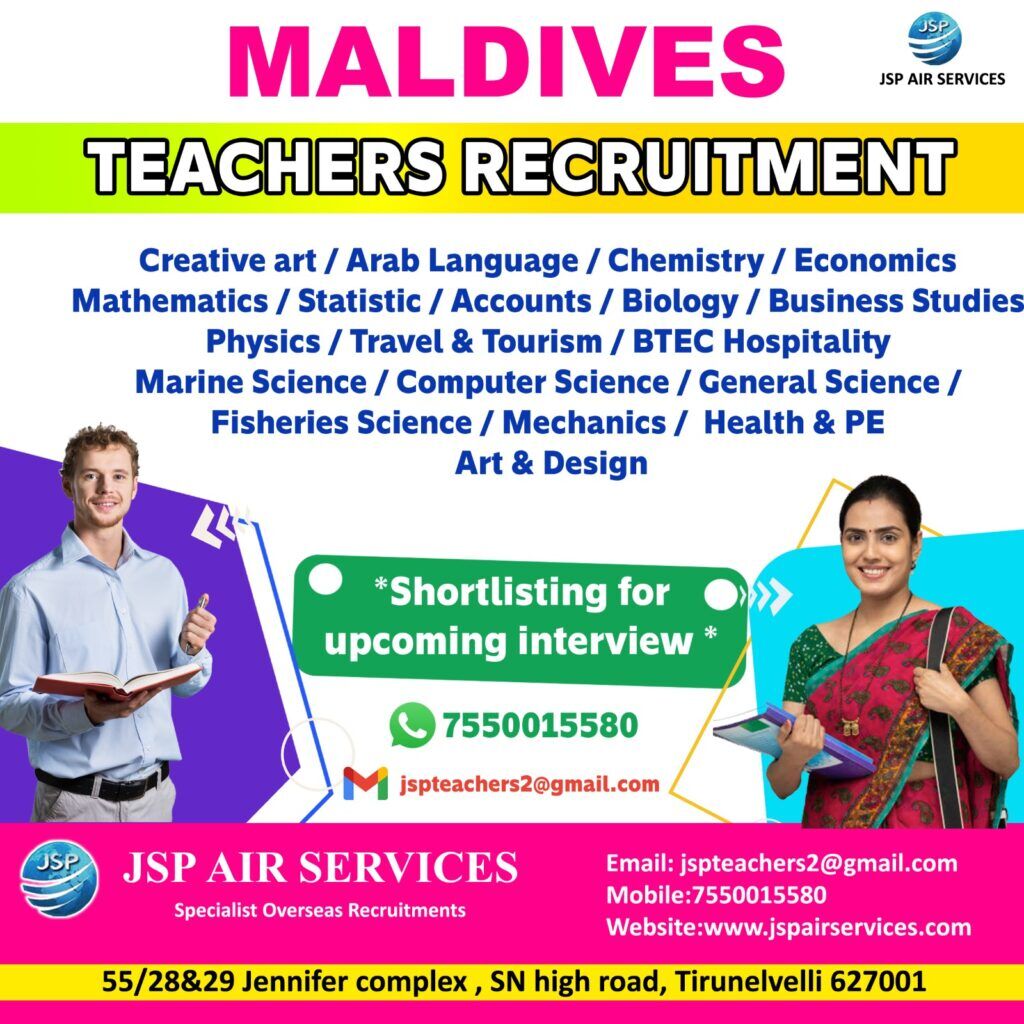 Teacher Vacancy in Maldives | JSP Air Services